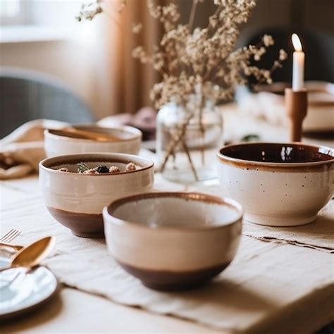 Premium Ai Image A Table With Bowls Plates And A Candle On It