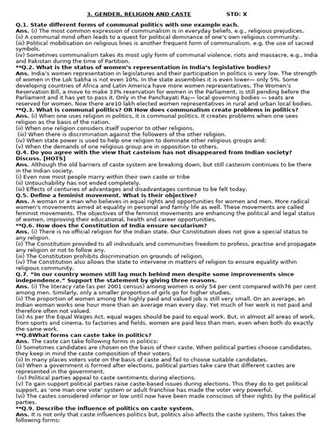 Ch3 Gender Religion And Caste Std X Pdf Caste Woman