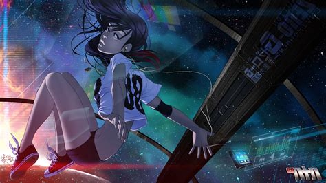 Original Characters Vashperado Space Spaceship Audio Spectrum Futuristic Cyberpunk Anime
