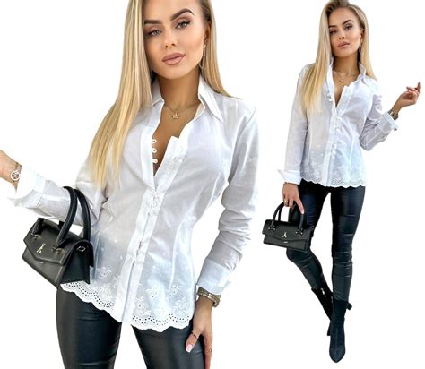 ELEGANCKA KOSZULA DAMSKA Modna Stylowa Haft Cena Opinie Bluzki 14602305286 Allegro