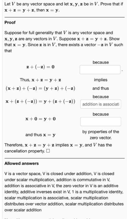 Solved Let V Be Any Vector Space And Let X Y Z Be In V