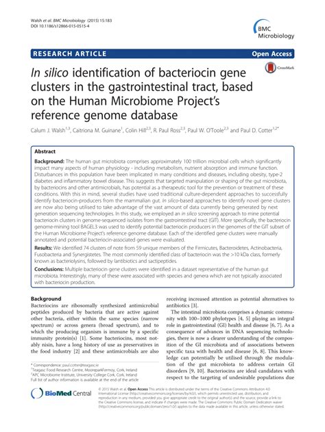 Pdf In Silico Identification Of Bacteriocin Gene Clusters In The Gastrointestinal Tract Based