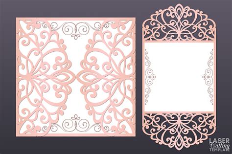 레이저 컷 웨딩 초대장 카드 템플릿 벡터입니다 레이저 절단 또는 다이 절단 템플릿을위한 컷 아웃 종이 게이트 접이식 카드 결혼식