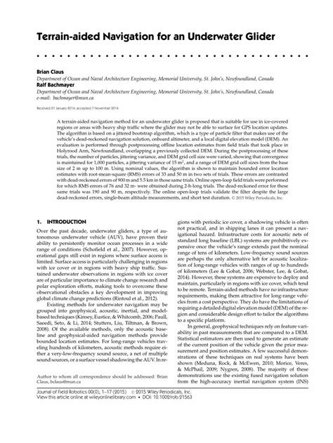 Pdf Terrain‐aided Navigation For An Underwater Glider Dokumentips