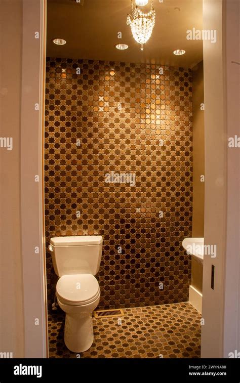 Custom Half Bath With Tile From Floor To Ceiling In Home Remodel
