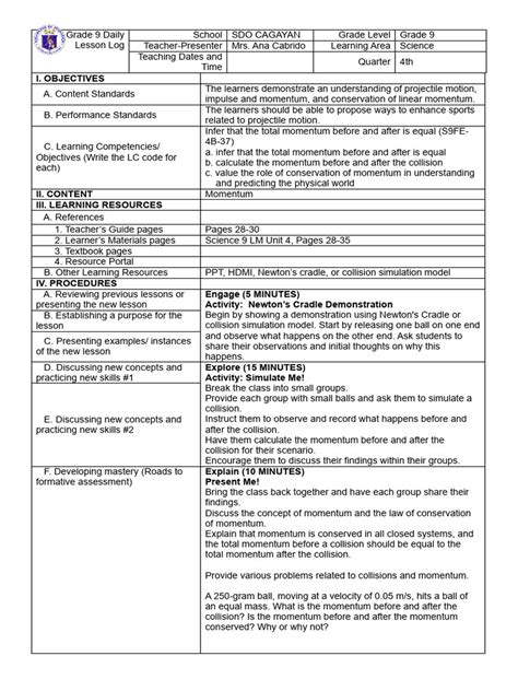 Dll Sdo Cagayan Pdf Momentum Learning