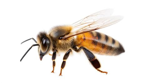 A Honey Bee Showcases Its Intricate Body Structure And Wings Against A Clean White Background