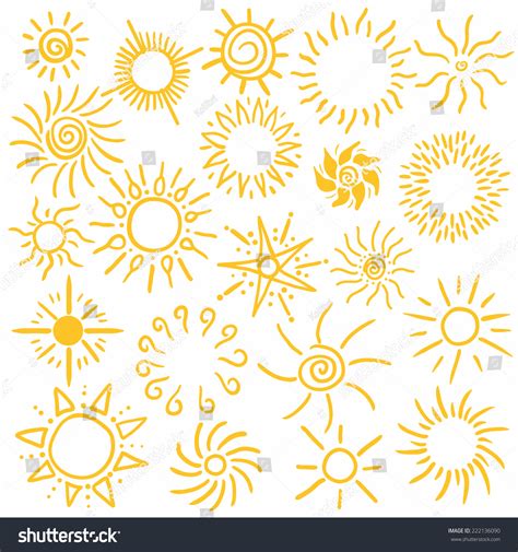 Hand Drawn Set Of Different Suns Isolated Vector Illustration White