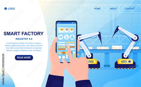 Smart Factory Colorful Concept Hand With Smartphone Controls The Production Process Industry 4