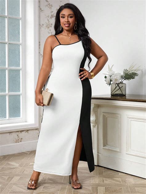 SHEIN Lady Women S Asymmetrical Color Block Long Dress With High Slit