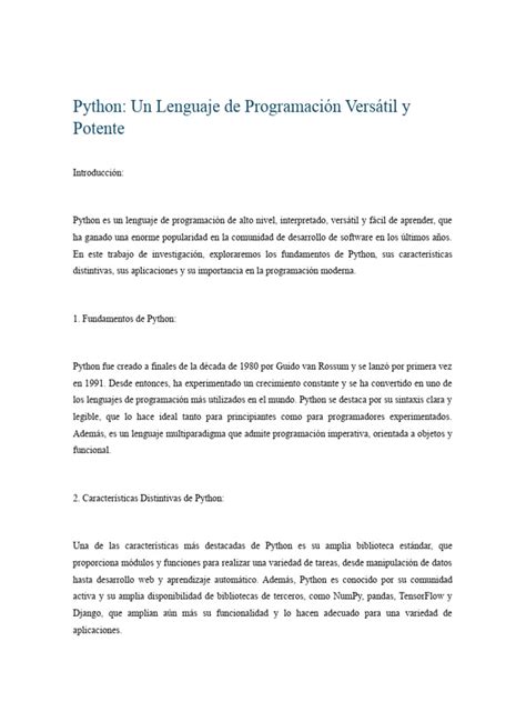 Python Un Lenguaje De Programación Versátil Y Potente Pdf Python