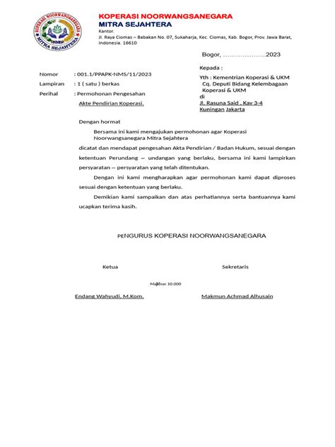 Formulir Mendirikan Koperasi Pdf