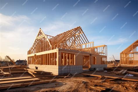 Premium AI Image | New house under construction Wooden frame with truss ...