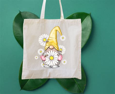 Summer Gnomes Tote Bag Daisy Gnome Bag Sublimation Design Bag Floral Gnome Tote Floral Art