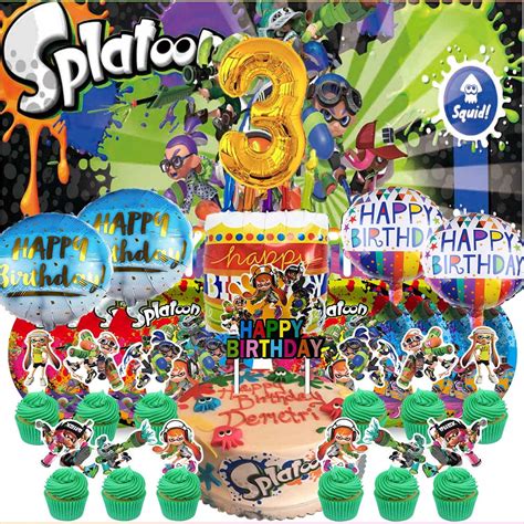Splatoon 3rd Tableware Balloons Cake Toppers Backdrop Banner Supplies
