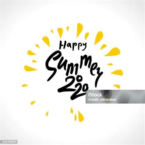 벡터 로고 해피 여름 2020 태양의 노란색 광선입니다 시즌 배너 라벨 포스터 로고 여름 벡터 일러스트레이션 0명에 대한 스톡