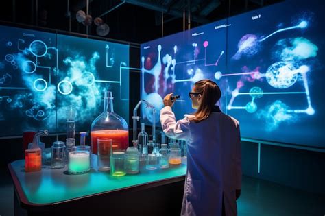 Premium Photo Scientific Laboratory With Interactive Displays And Educational Props Visuals