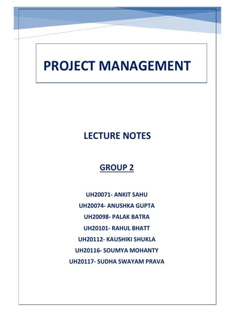 Project Management Lecture Notes Pdf Risk Project Management