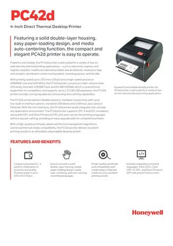 Honeywell PC42d 4 Inch Direct Thermal Desktop Printer At 12300 Piece