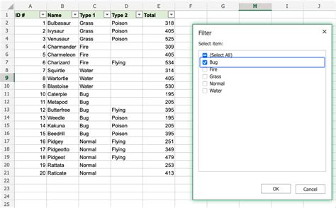 Excel Data Analysis Filter
