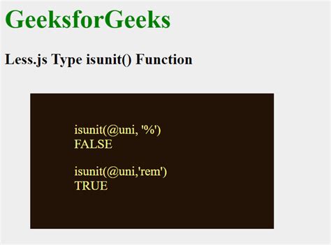 Lessjs Type Isunit Function Geeksforgeeks