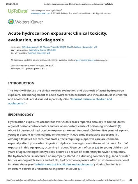 Acute Hydrocarbon Exposure Clinical Toxicity Evaluation And