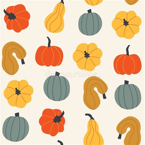 Seamless Pattern Of Colorful Pumpkins In Cartoon Style Playful