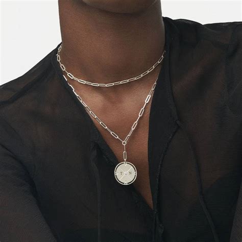 Engraved Compass Necklace With Diamond Silver Oak And Luna