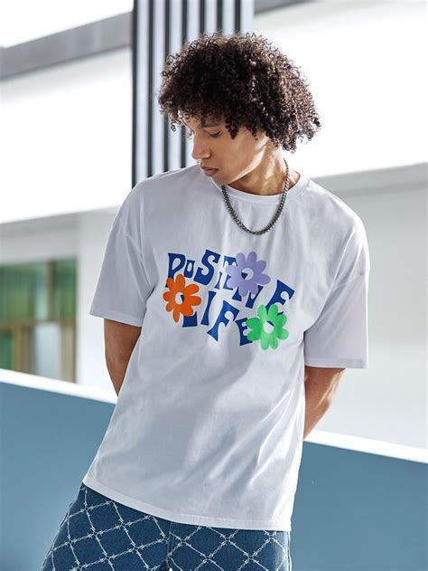Shein Men Letter Graphic Drop Shoulder Tee Graphic Shirt Design Drop