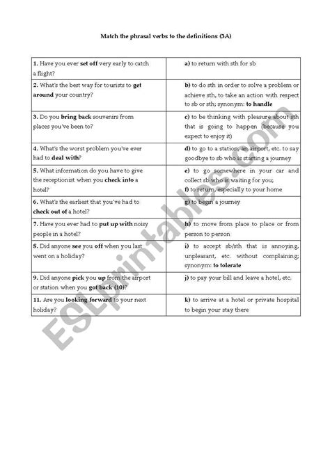 Phrasal Verbs Travel ESL Worksheet By Anha87