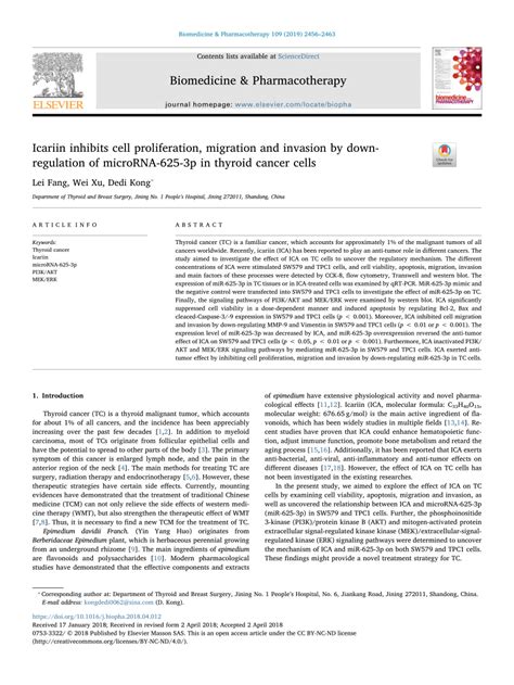 PDF Icariin Inhibits Cell Proliferation Migration And Invasion By