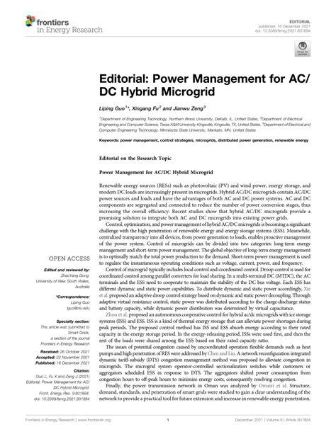 Pdf Editorial Power Management For Acdc Hybrid Microgrid