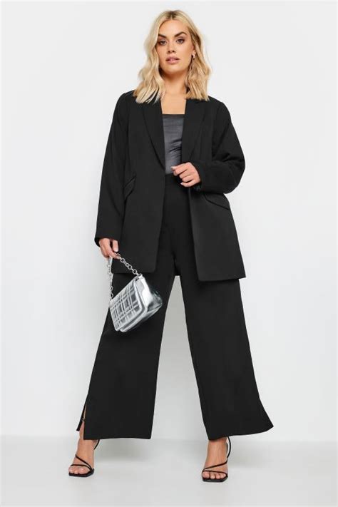Plus Size Black Split Hem Flared Trousers Yours Clothing