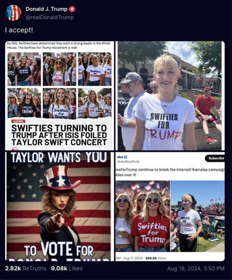 Trump Posts Ai Fakes Implying Taylor Swift Endorsement Donald Trump