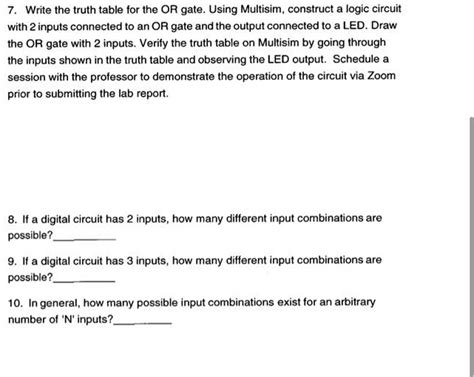Solved Write The Truth Table For The Or Gate Using Multisim Construct A Logic Circuit With 2