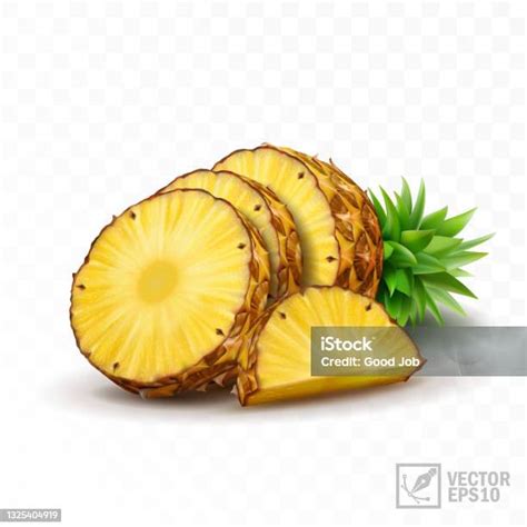 3d 사실고립 벡터 파인애플 세트 잎 슬라이스 및 반 파인애플 파인애플에 대한 스톡 벡터 아트 및 기타 이미지 파인애플 0
