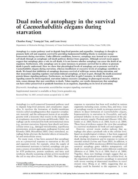 Pdf Dual Roles Of Autophagy In The Survival Of Caenorhabditis
