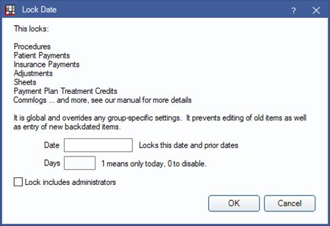 Open Dental Software Security Lock Dates