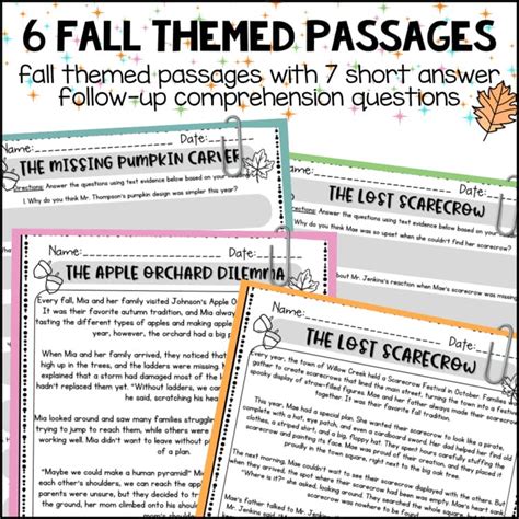 Problem And Solution Fall Reading Passage Comprehension Worksheets