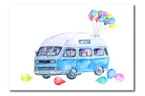 Watercolor Clipart Classic Campervan By Cornercroft Thehungryjpeg