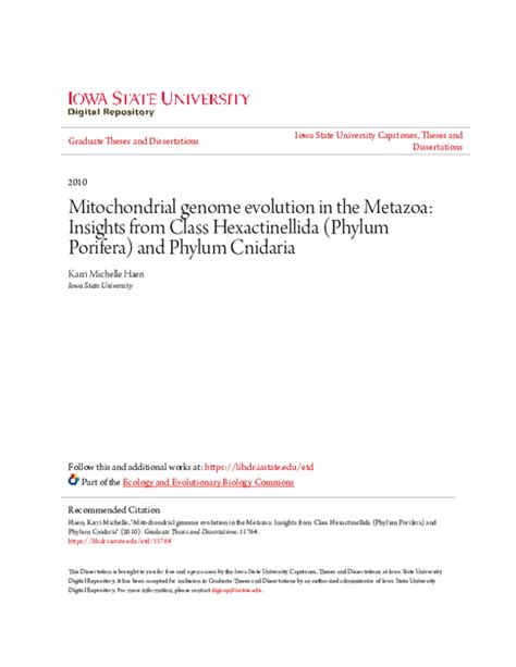 Pdf Mitochondrial Genome Evolution In The Metazoa Insights From
