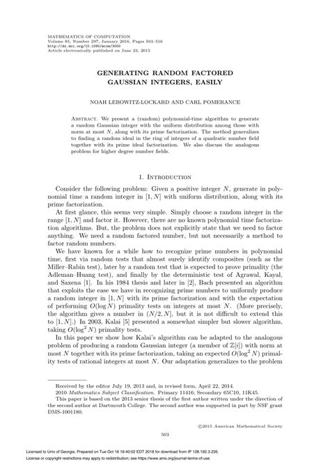 Pdf Generating Random Factored Gaussian Integers Easily
