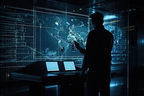 Premium Photo Hacker In A Dark Room Illuminated By Screens Displaying Complex Code And Digital