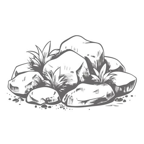 A Drawing Of A Rock With A Plant On It Premium Ai Generated Vector