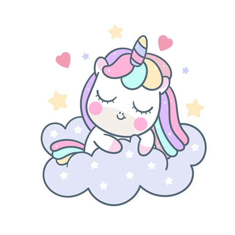 Cute Unicorn Cartoon Sleeping On Cloud 668135 Vector Art At Vecteezy