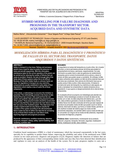 PDF Hybrid Modelling For Failure Diagnosis And Prognosis In The Transport Sector Acquired