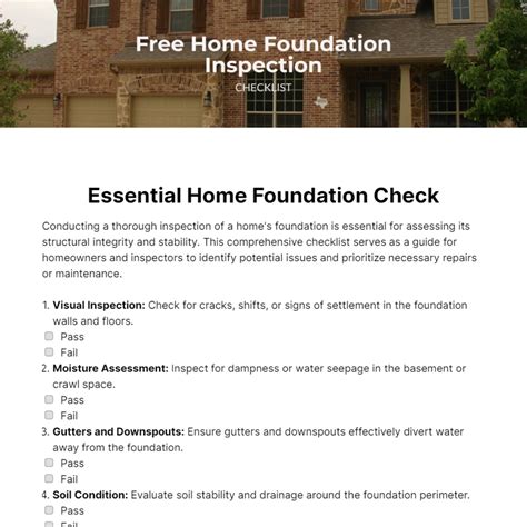 Free Home Foundation Inspection Checklist Template To Edit Online