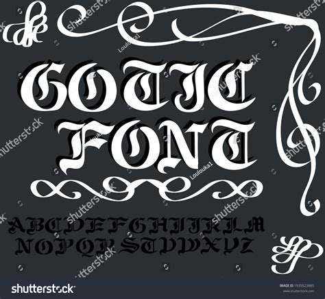 Classic Gothic Font Hand Drawn Vector เวกเตอร์สต็อก ปลอดค่าลิขสิทธิ์