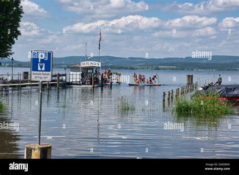 Bodensee Hochwasser Am Ufer Bei Berlingen Bodensee Hochwasser Am