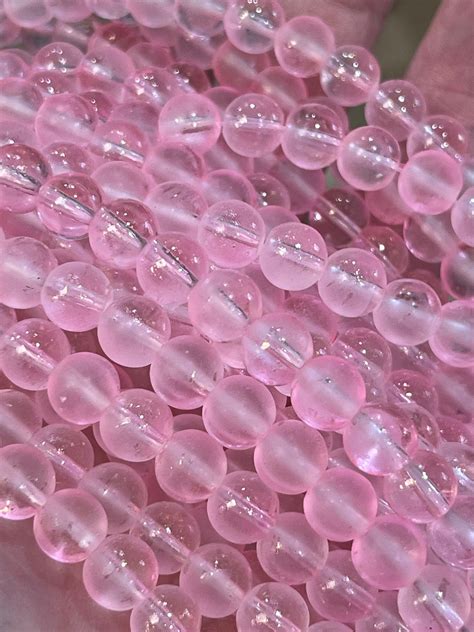 8mm Frosted Gold Foil Beads Light Pink Beads Unique Beads Glass